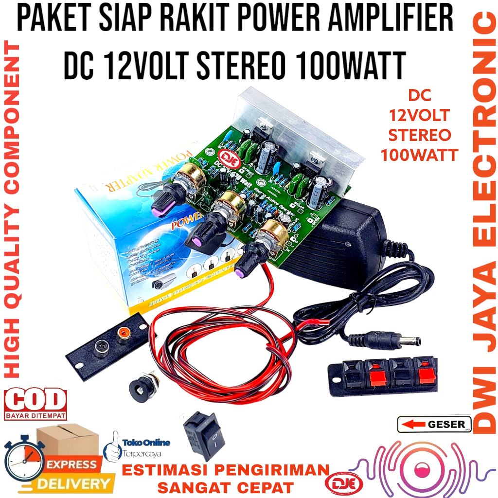 Jual Paket Siap Rakit Power Amplifier DC 12Volt Stereo 100Watt Miniatur ...