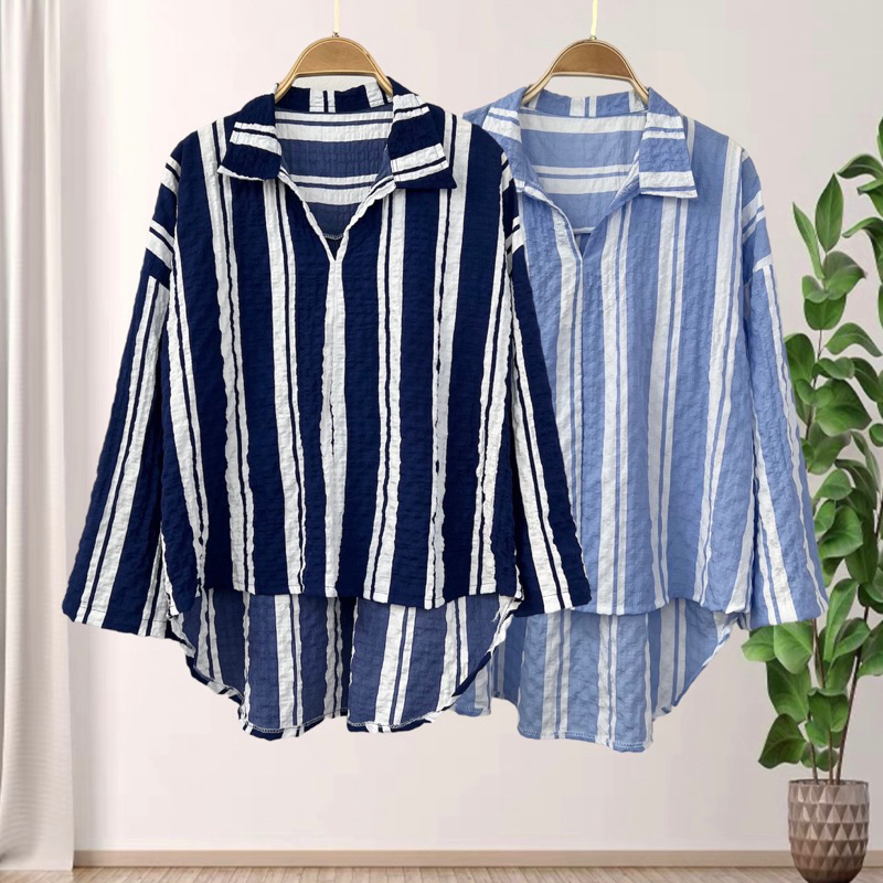 Jual KEMEJA GARIS / KEMEJA SALUR / Stripe Shirt Kemeja Salur Garis Oversize Legan Panjang ...