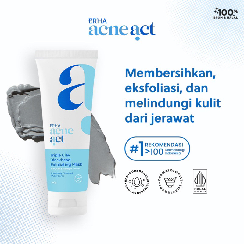 Jual ERHA ACNEACT TRIPLE CLAY BLACKHEAD EXFOLIATING MASK 100g | Shopee ...