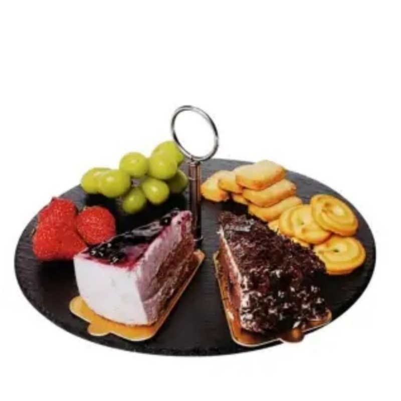 Jual Natural Slate Stone Round Plate Cake Stand High Tea Serving ...