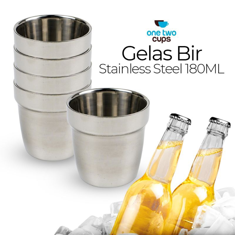 Jual One Two Cups Gelas Bir Stainless Steel 180ML - Silver | Shopee Indonesia