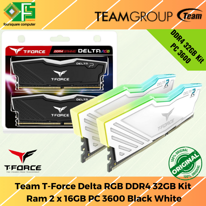 Jual Ram DDR4 32GB Kit 2x16GB PC 3600 Mhz Team T-Force Delta RGB White ...