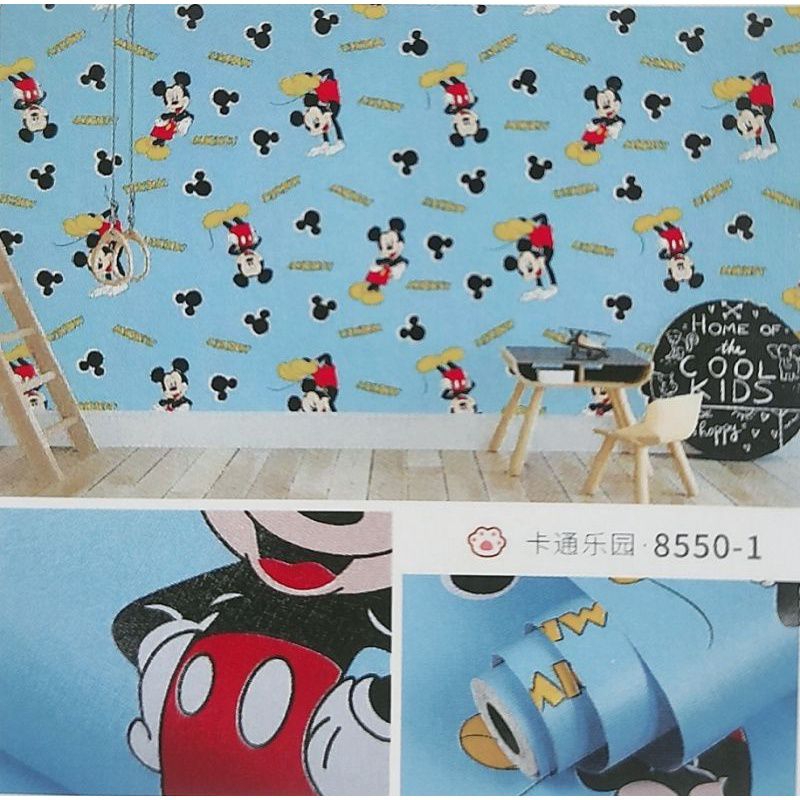 Jual Wallpaper Sticker Dinding Karakter Mickey Mouse Biru Muda Dekorasi ...
