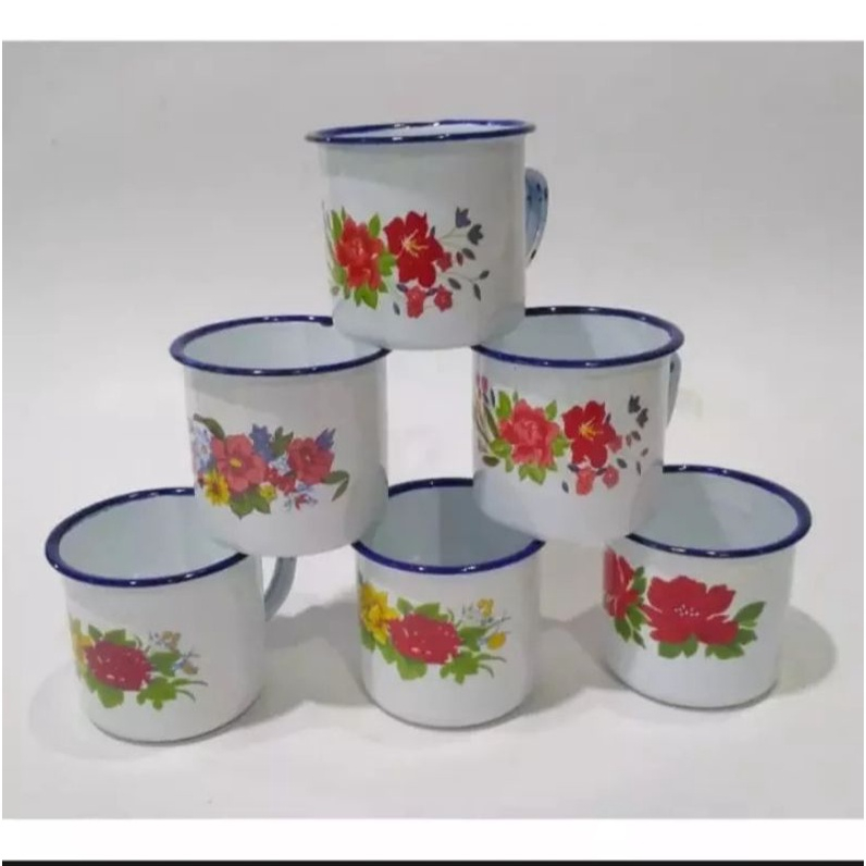 Jual Termurah 6pcs Gelas Jadul Enamel Ukuran 6cm/Gelas Mug Motif Bunga ...