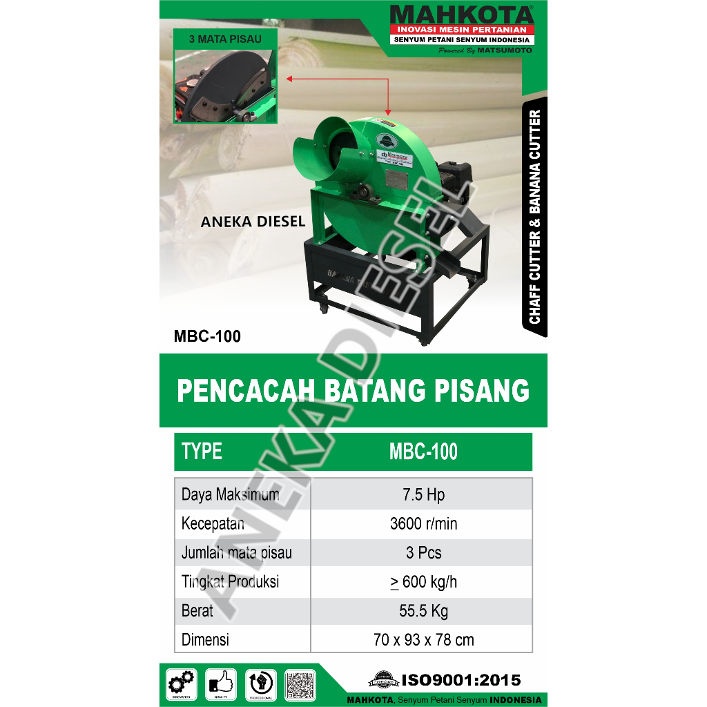 Jual Mesin Pencacah Batang Pisang MBC 100 MAHKOTA Banana Cutter Alat Pencacah Batang Pisang MBC ...