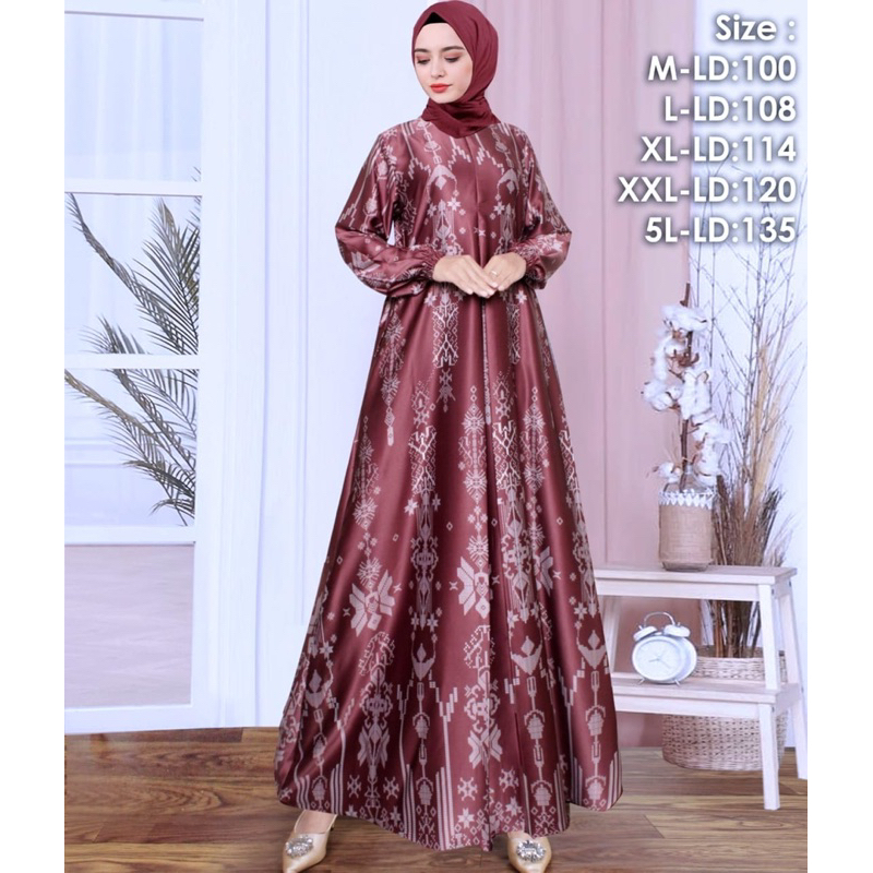 Jual Nindya dress gamis silk motif jumbo busui bahan silk print terbaru ...