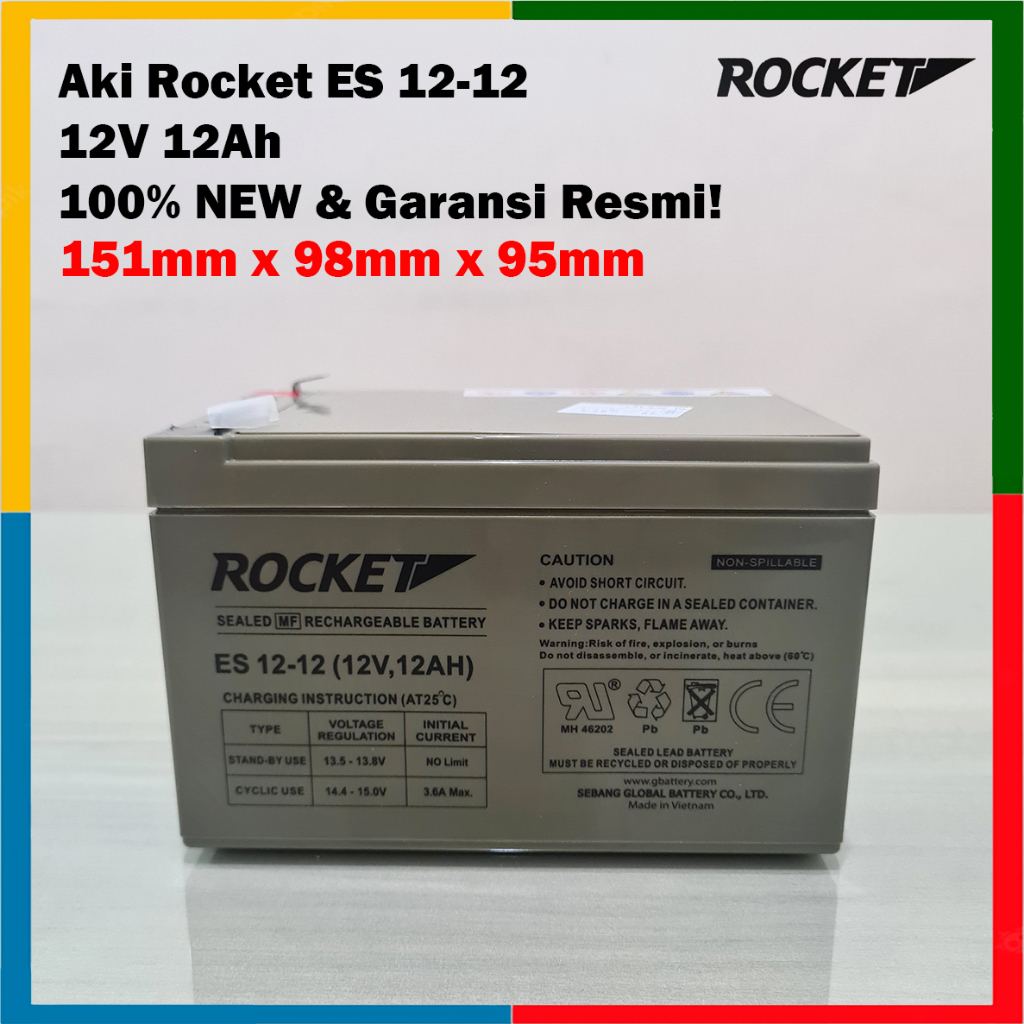 Jual Aki Rocket ES 12-12 VRLA MF 12V 12Ah Baterai Accu Kering ES-12-12 | Shopee Indonesia