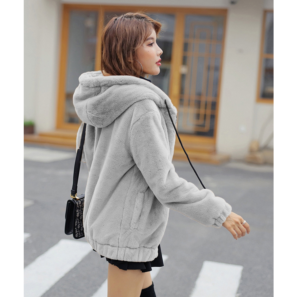 Jual Jaket Sweater Bulu Bear Beruang Musim Dingin / Sweater Hoodie Bulu Wanita Bulu Kucing Tebal ...