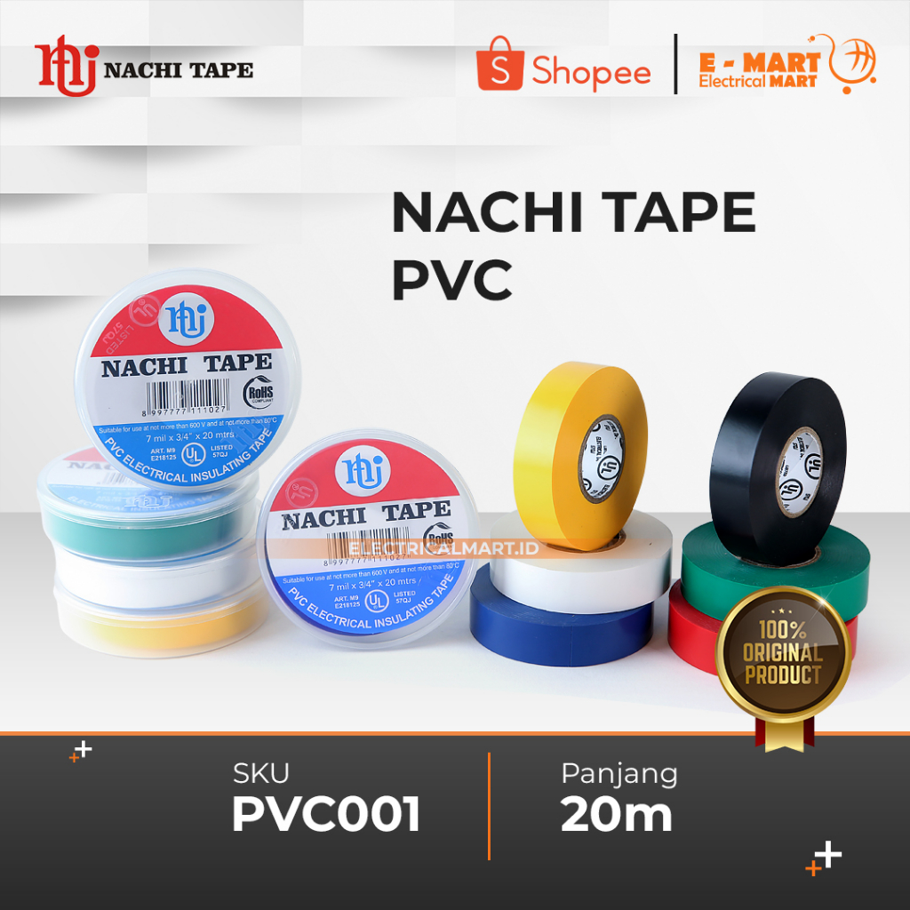Jual NACHI ISOLASI HITAM / Isolasi Listrik NACHI TAPE PVC Black Warna ...