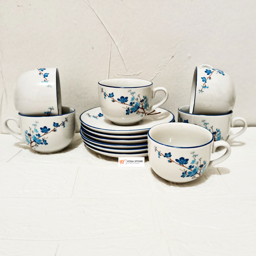 Jual Cangkir Set Keramik Kopi Teh Motif SAKURA Biru Kedaung Home - 12 ...