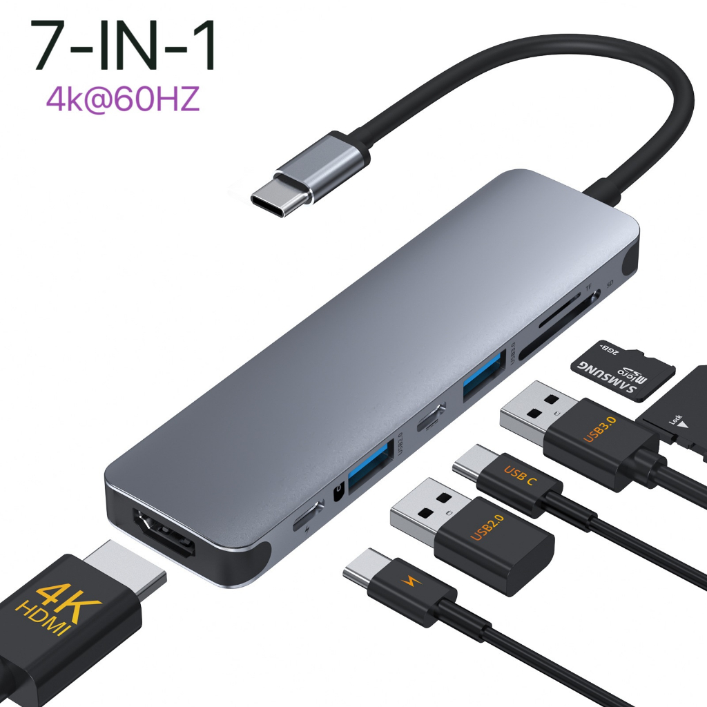 Jual Adapter Konverter Usb Tipe C Ke Usb 3.0 HDMI Pd 7 In 1 4K@60HZ ...