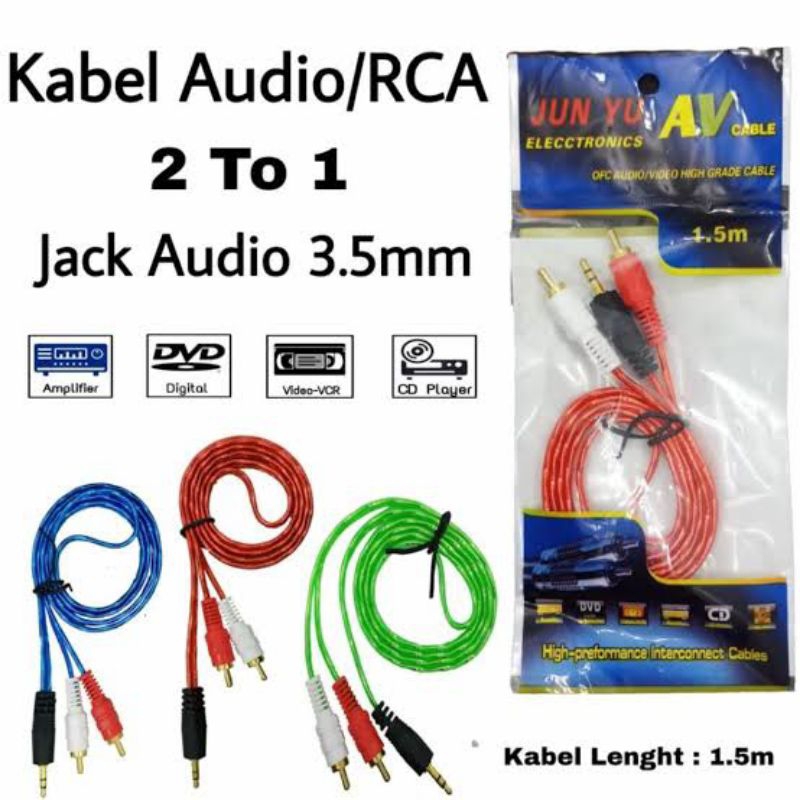 Jual kabel audio rca 2 in 1 panjang 1,5m 3.5mm | Shopee Indonesia