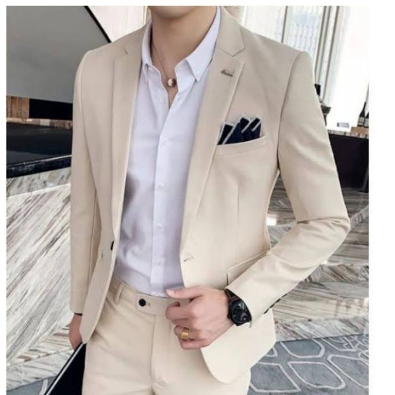 Jual Setelan Jas Blazer Pria Warna Coklat | Shopee Indonesia