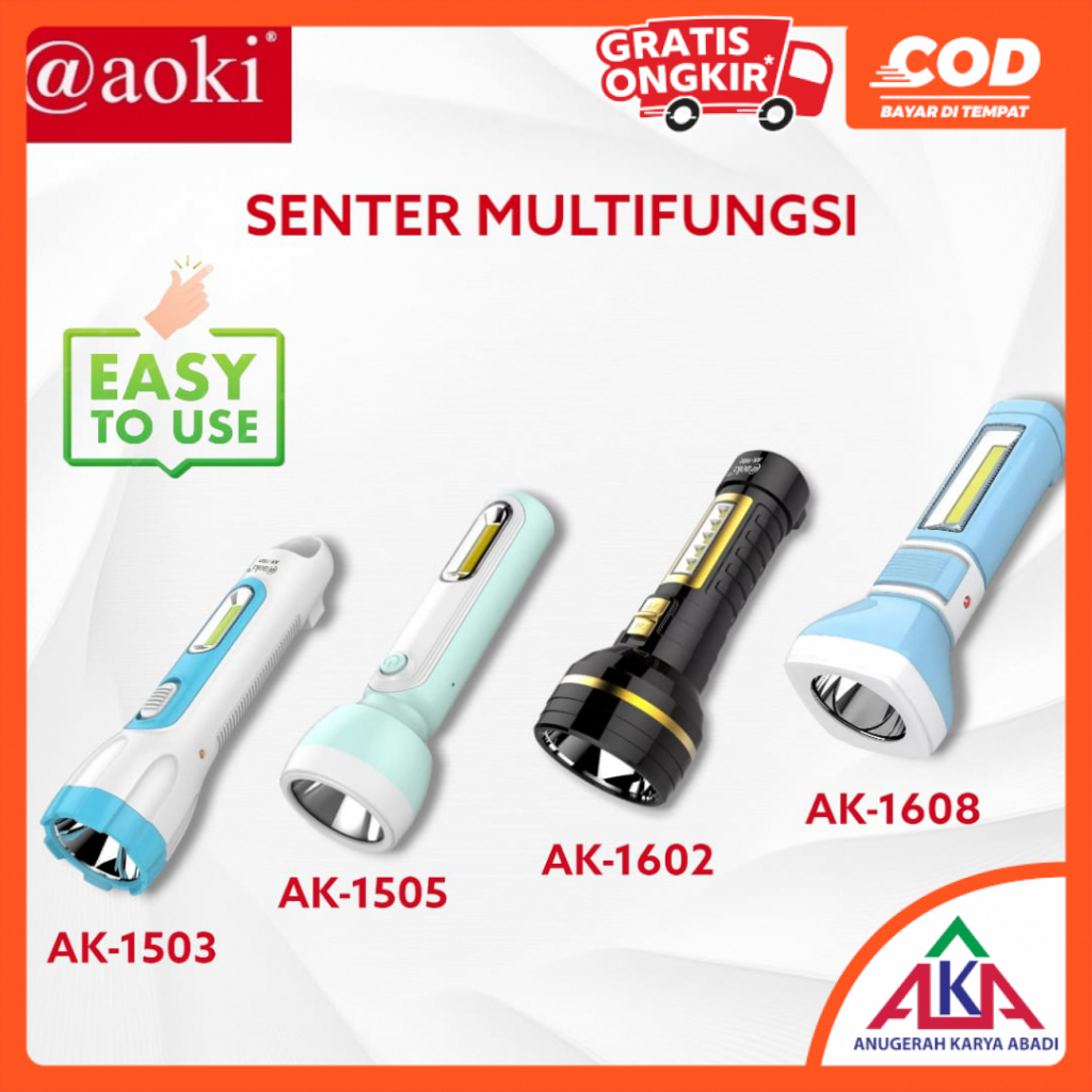 Jual Lampu Senter Tangan LED AOKI 2W / 8W / 10W / 15W Darurat Emergency ...