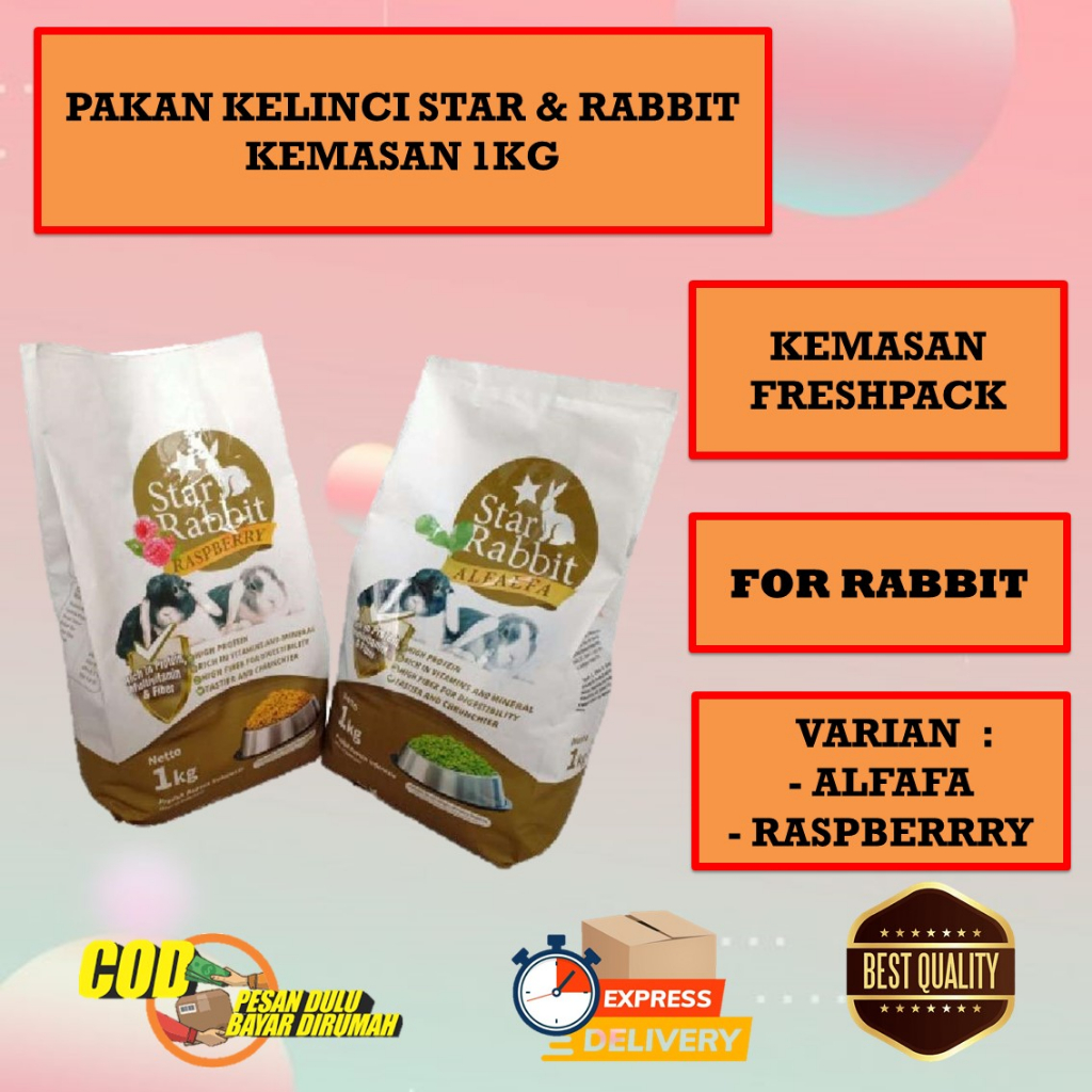 Jual Makanan Kelinci Star & rabbit kemasan freshpack 1 Kg Alfafa dan ...