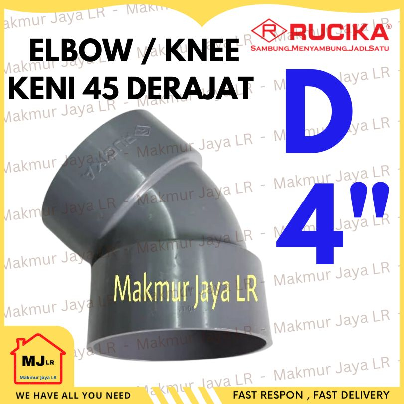 Jual KENI 4" KNEE 4 inch Elbow 45 ⁰ derajat D RUCIKA Knie Kenie pipa PVC 4x45 | Shopee Indonesia