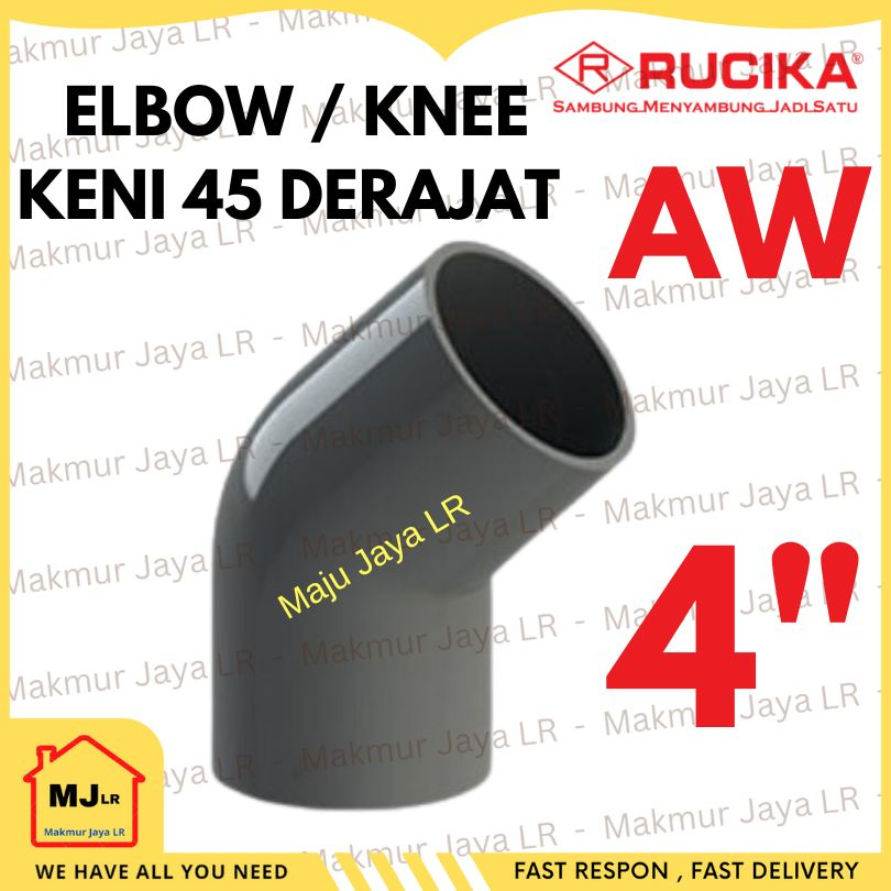 Jual KENI 4" KNEE 4 inch Elbow 45 ⁰ derajat AW RUCIKA Knie Kenie pipa PVC 4x45 | Shopee Indonesia