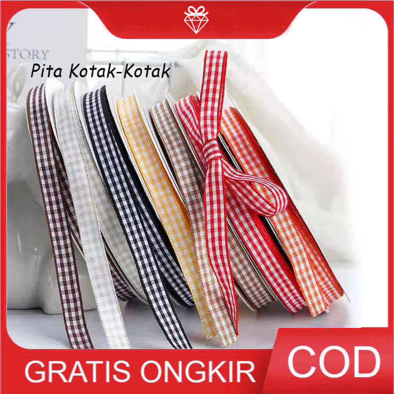 Jual 1ROLL Pita Kotak-Kotak 1cm - Ribbon Square- Pita Kado PS006 ...