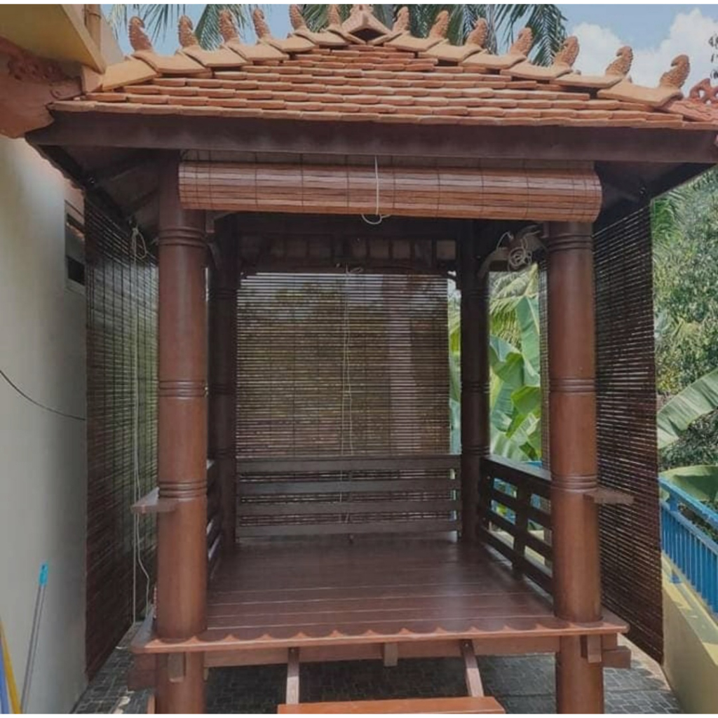Jual Gazebo Full Kerai Kayu Besi Dan Bahan Kayu Kelapa Atap Genteng ...