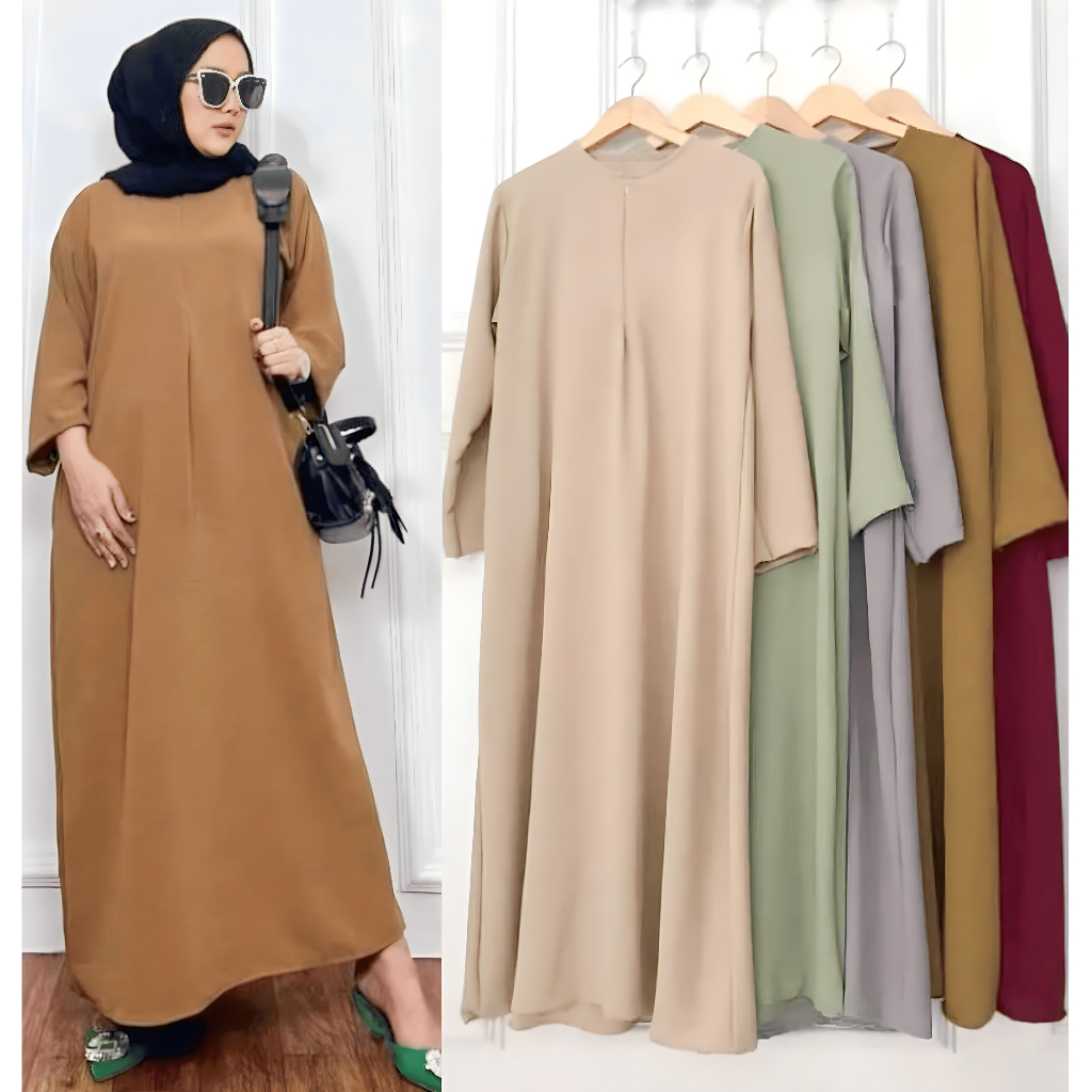 Jual Long Dress Tangan 3/4 Airflow Cringkle Busui / Gamis Panjang Jumbo ...