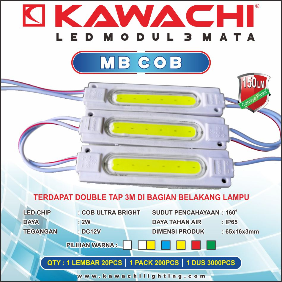 Jual LAMPU LED MODULE 3 MATA COB 2WATT BIRU DC12V KAWACHI | Shopee ...