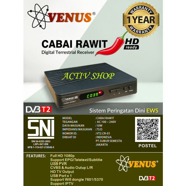 Jual Set Top Box TV Digital DVB T2 VENUS Cabai Rawit - NEW CR | Shopee ...
