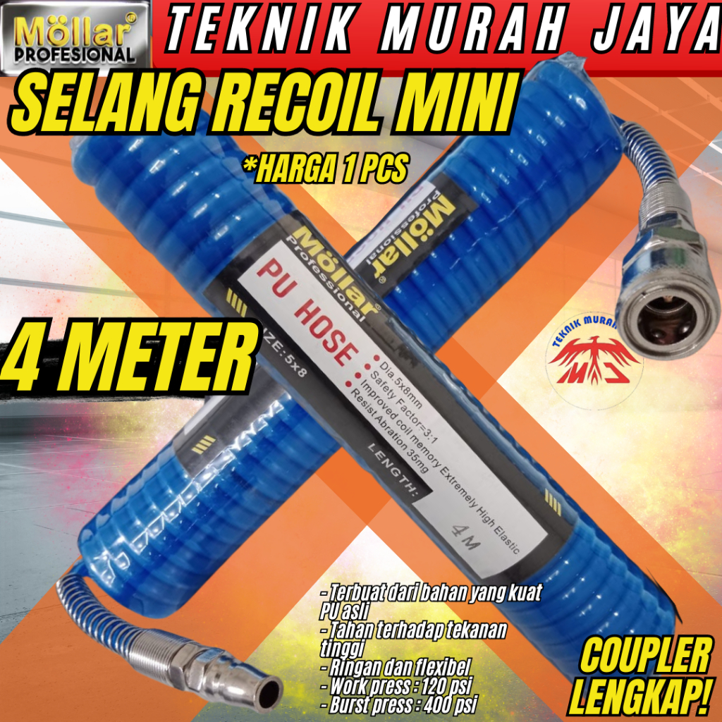 Jual MOLLAR Selang Kompresor PU Spiral Recoil Compressor Hose 4 meter ...