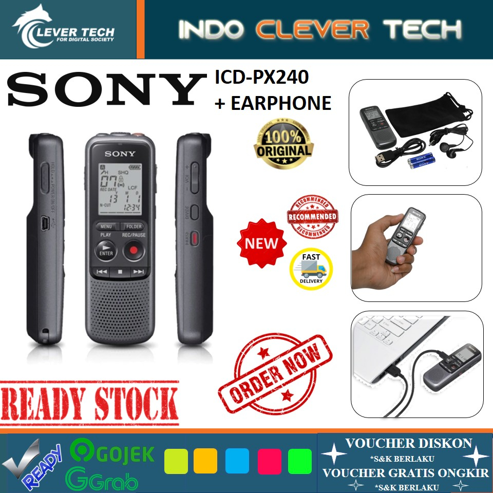 Jual Sony ICD-PX240 With Earphone Voice Recorder | Shopee Indonesia