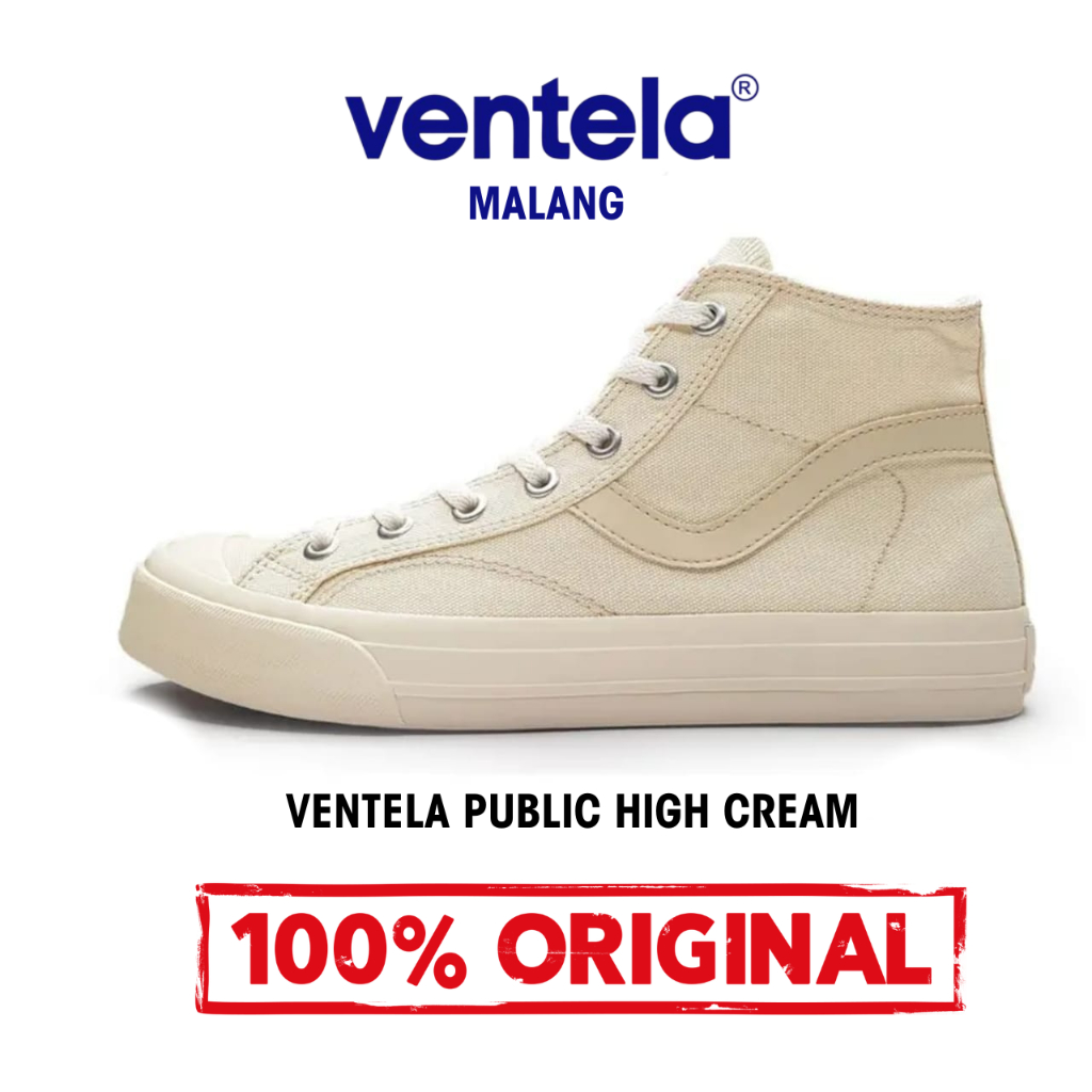 Jual Sepatu Ventela Public High Cream 100% Original Sepatu Sneakers ...