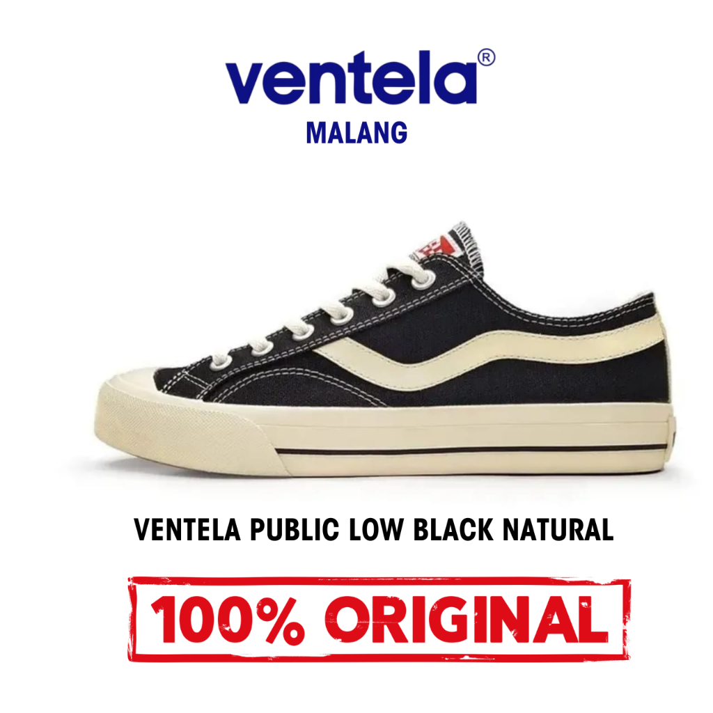 Jual Sepatu Ventela Public Low Black Natural Sepatu Kasual Pria Original 100% | Shopee Indonesia