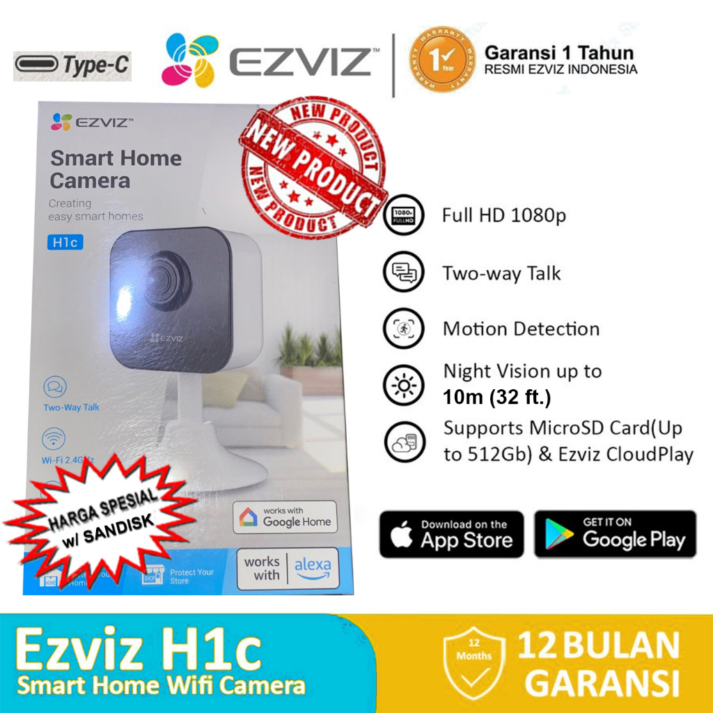 Jual CCTV Smart Indoor IP Wi-Fi Camera EZVIZ H1c Full HD 1080p 2MP Wide ...