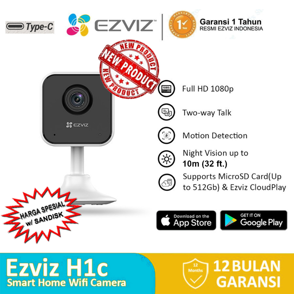 Jual EZVIZ IP Camera Wi-Fi CCTV H1c Full HD 1080p 2MP Wide Angle Night ...