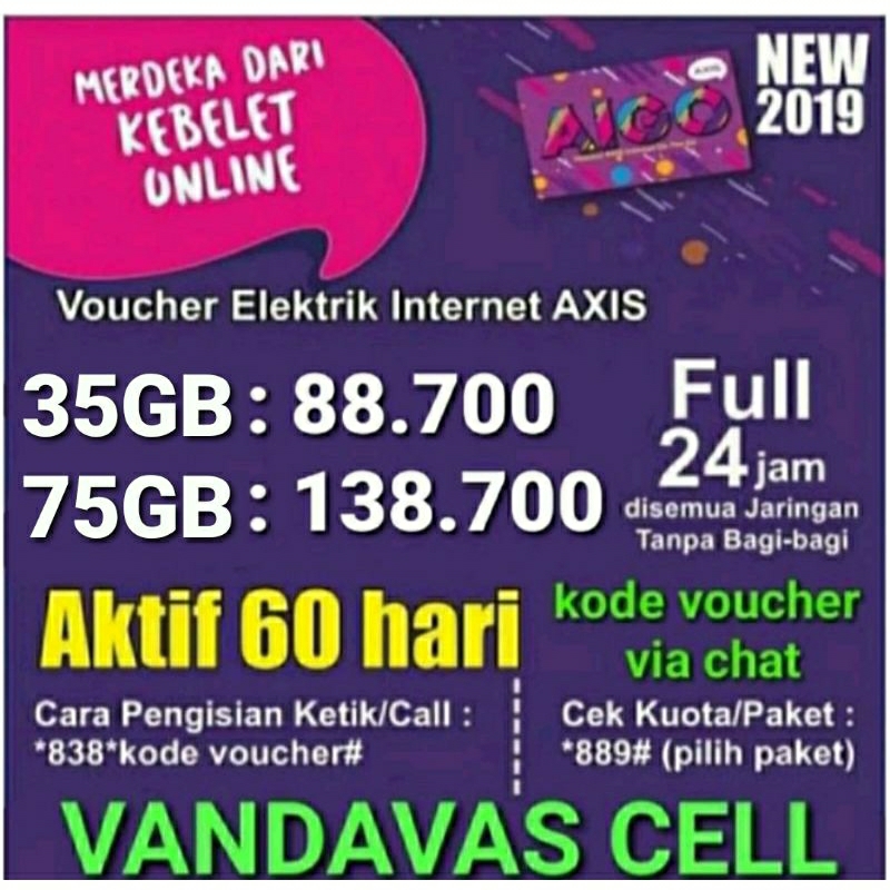 Jual VOUCHER AXIS AIGO 30GB 65GB 25GB 50GB | Shopee Indonesia