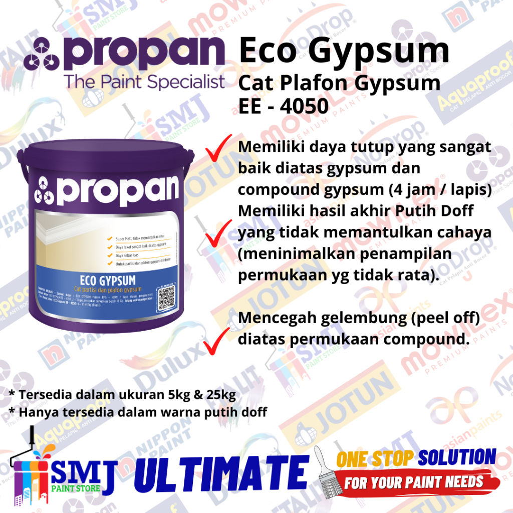 Jual Cat Plafon Ceiling PROPAN ECO GYPSUM warna Putih / White 9101 25 ...