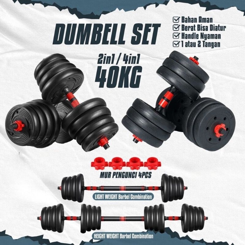 Jual dumbbell set pvc 40 kg dumbel barbel pvc latihan angkat beban weight lift barbel set ...