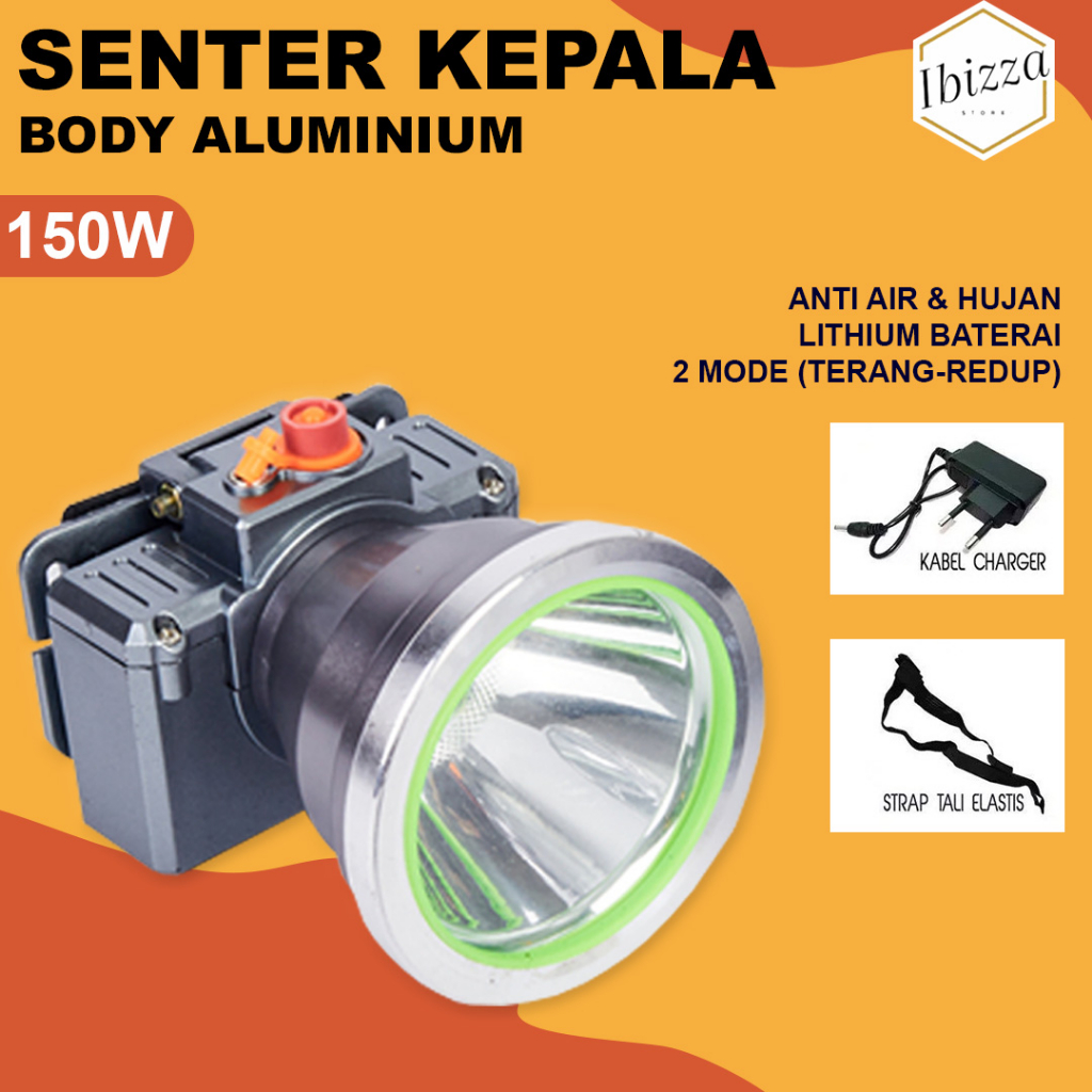 Jual Senter kepala aluminium 50w 80w 150w Putih / Kuning body besi ...