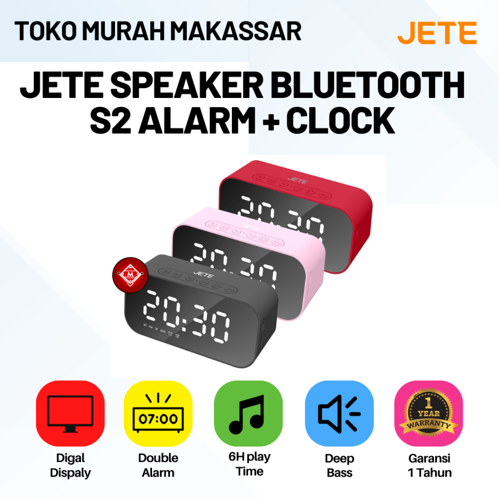 Jual SPEAKER BLUETOOTH JETE S2 ALARM + CLOCK / JETE-SPK02 | Shopee ...