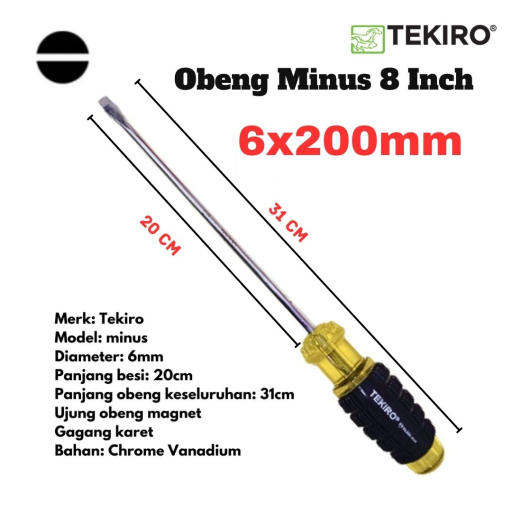 Jual Obeng Minus 8 inch Tekiro Diameter 6mm Panjang Besi 20cm Magnet ...