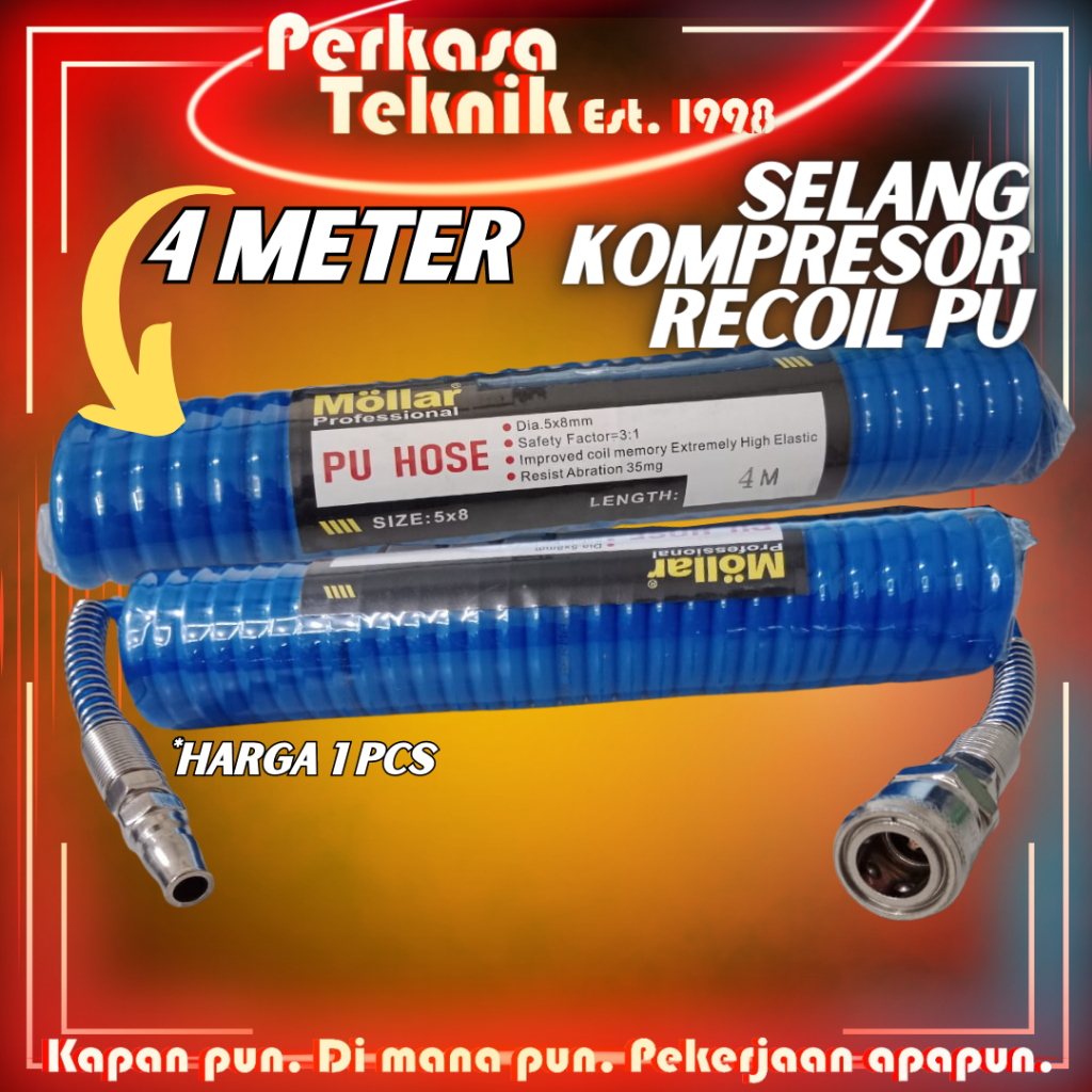 Jual Selang kompresor PU Spiral MOLLAR Recoil Compresor Hose 4 METER 6 ...