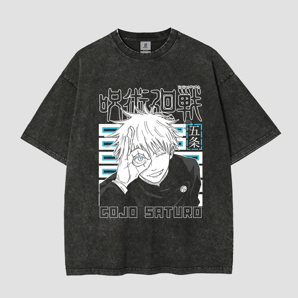 Jual Gojo Satoru Jujutsu Kaisen Vintage T-shirt Style Oversize Washed ...
