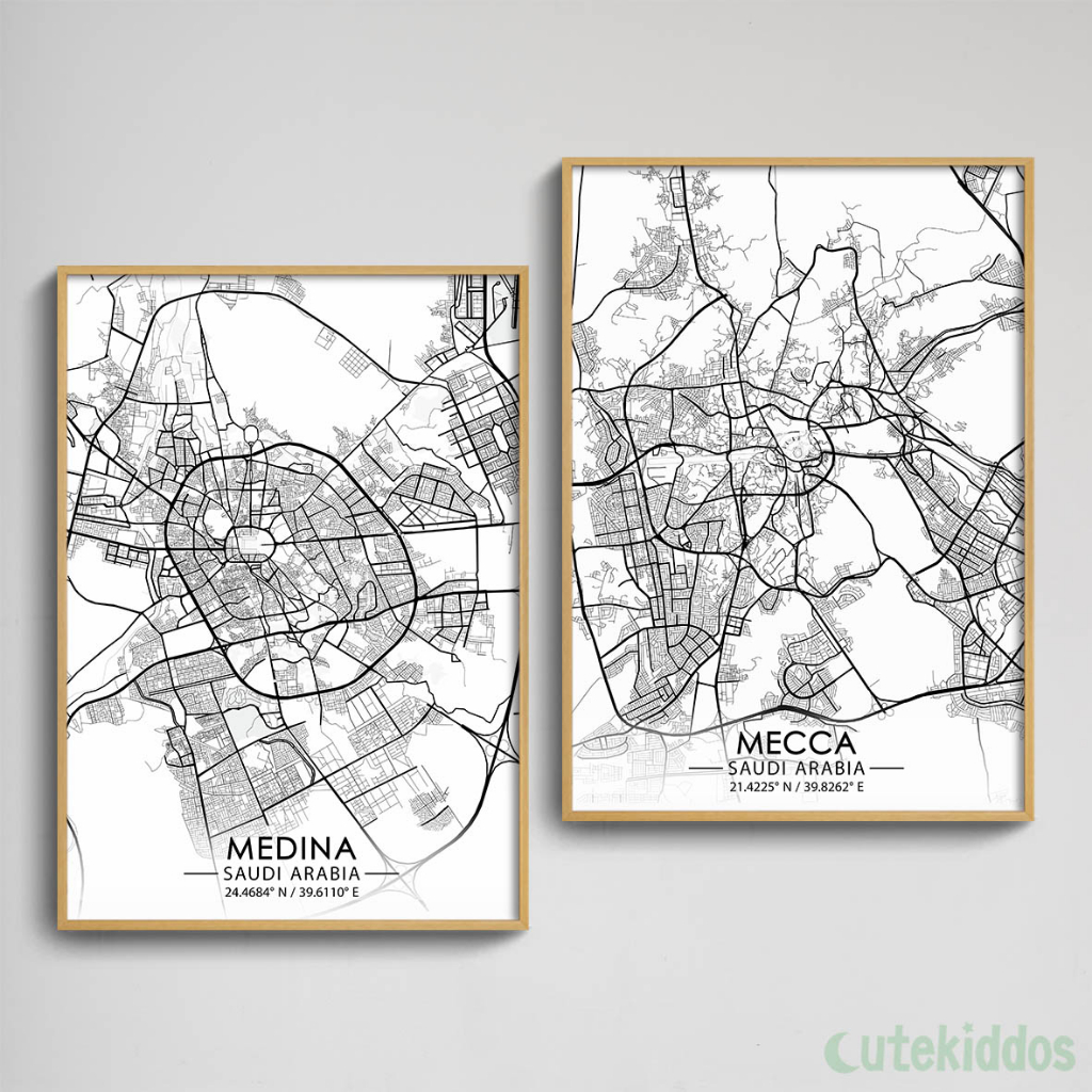 Jual Pajangan Peta Mekah Madinah Hiasan Dinding City Map Art Mecca ...