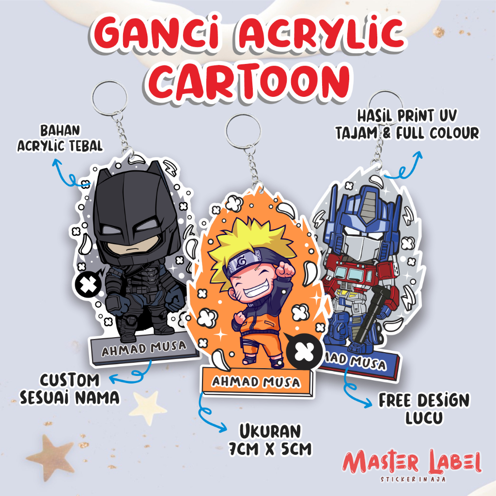 Jual Gantungan Kunci cartoon Akrilik Ganci Custom Nama Ganci Lucu ...