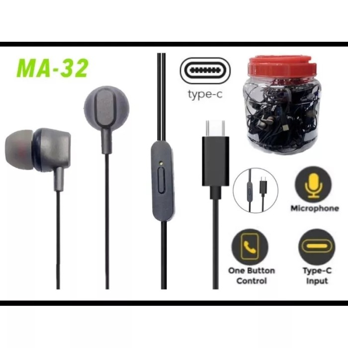 Jual JG SHOP HEADSET HANDSFREE MA-32 + MIC 1 TOPLES KONEKTOR TYPE C EARPHONE MA32 | Shopee Indonesia