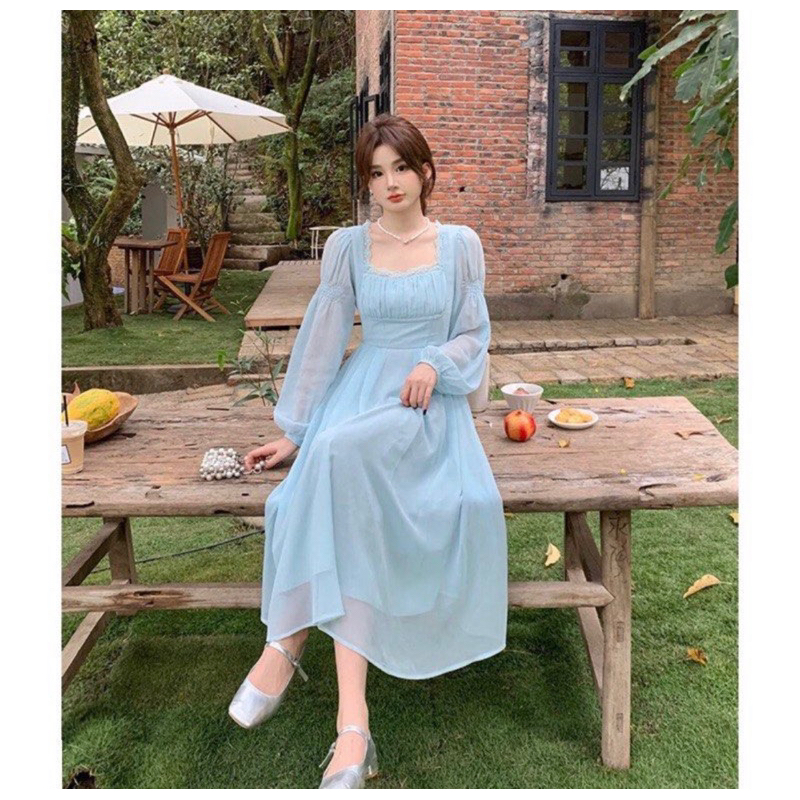 Jual Korean Dress (Biru) | Shopee Indonesia