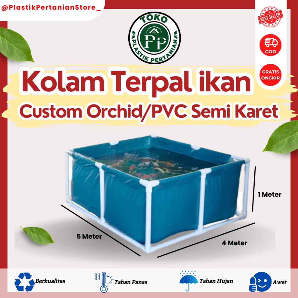 Jual Terpal Kolam Kotak Custom Orchid / PVC Semi Karet Ukuran 4x5x1 ...