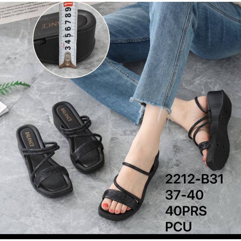 Jual Sandal Wedges Tali Silang Glitter Karet Jelly Import Balance 2212 ...