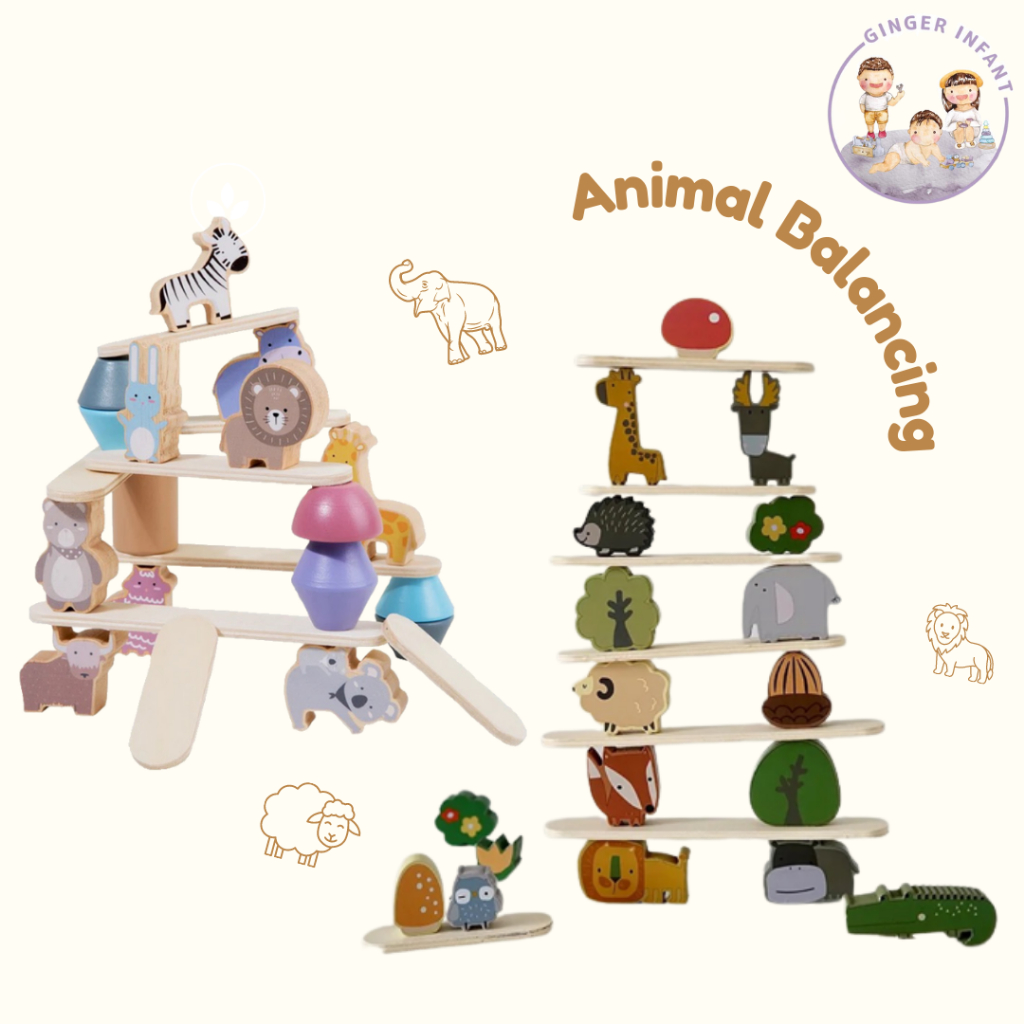 Jual GINGERINFANT Animal Balancing jenga Forest animal seesaw balancing ...