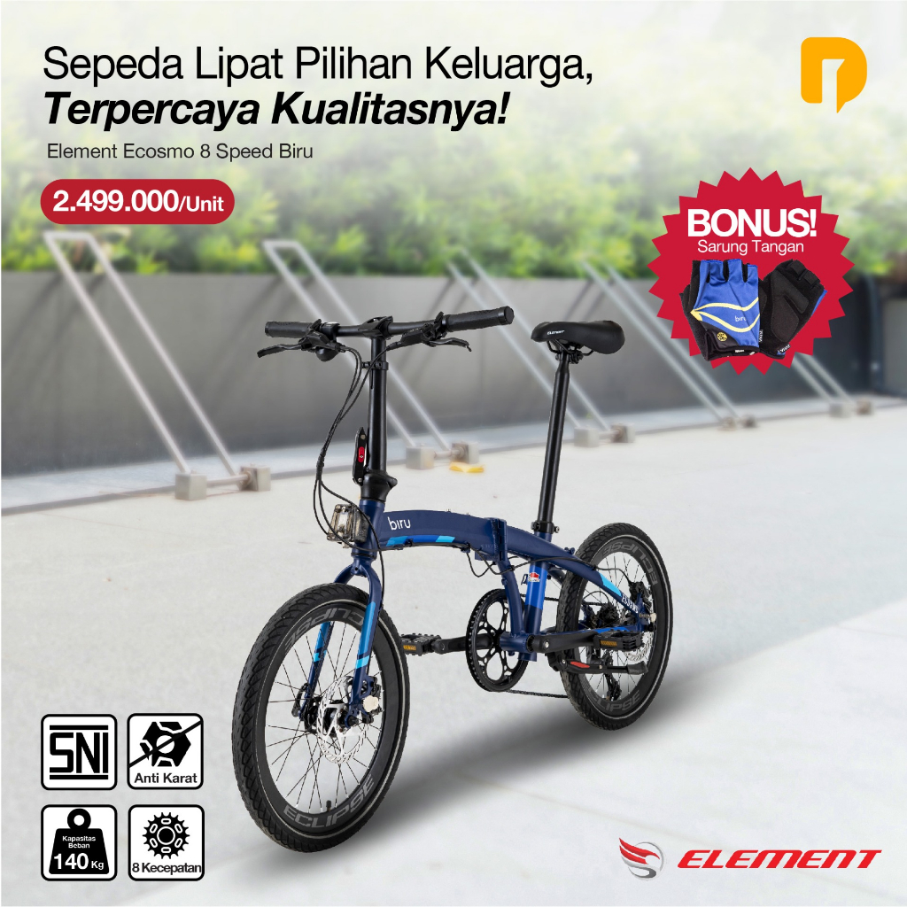 Jual Element Sepeda Lipat Ecosmo 8 Speed Biru | Shopee Indonesia