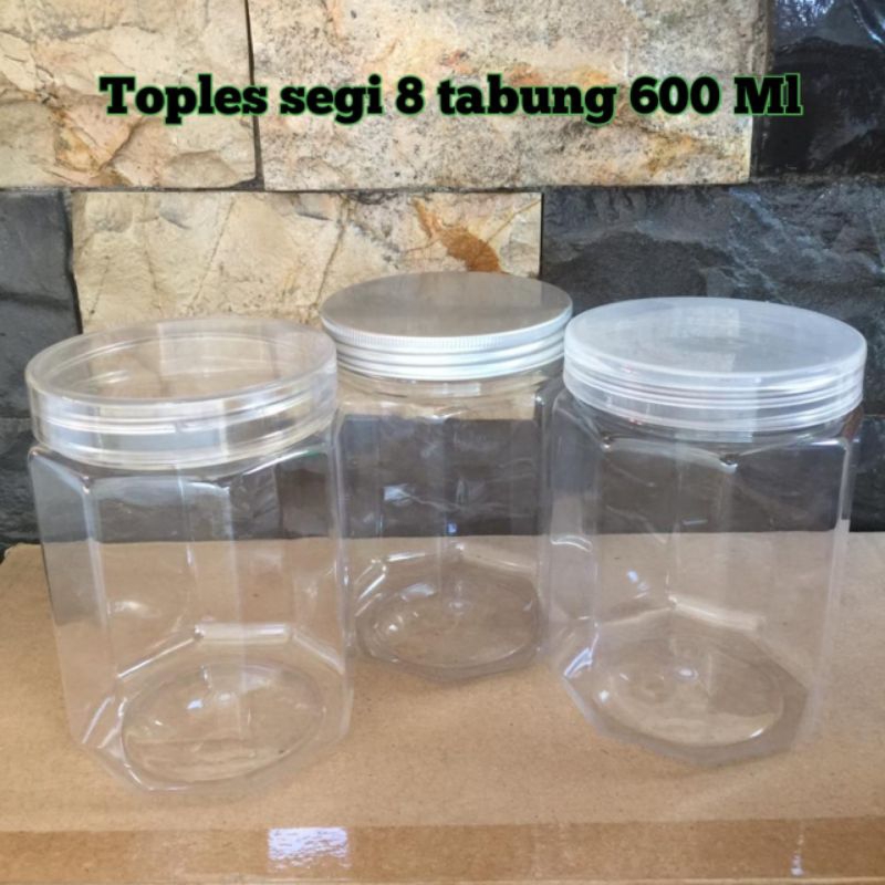 Jual Toples Tabung Segi 8 ukuran 600 Ml / Toples Plastik // Toples Segi ...
