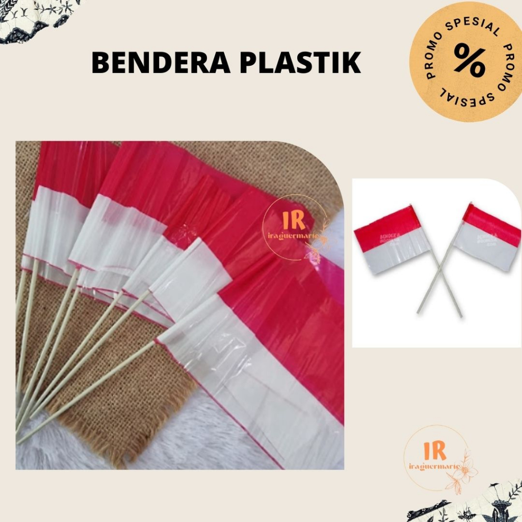Jual Bendera tangan plastik semar merah putih plus stik stick sedotan ...